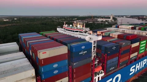 Cosco Shipping. Containers from Asia arr... | Stock Video | Pond5