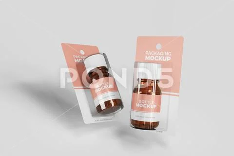 PSD Template: Cosmetic Bottle with Hanging Packaging Mockup #259208061