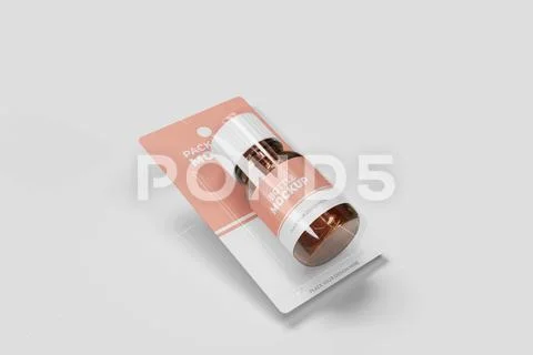 PSD Template: Cosmetic Bottle with Hanging Packaging Mockup #259208065