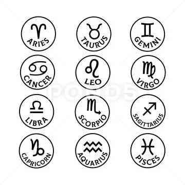Cosmic Zodiac Signs Vector Set. Astrological Chart Symbols. Celestial ...
