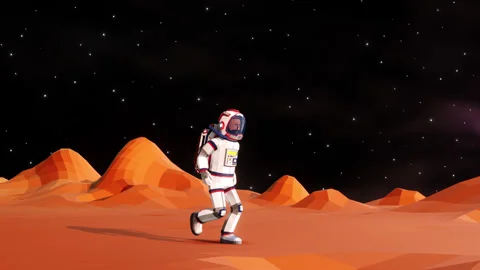 Cosmonaut in a spacesuit is jumping on t... | Stock Video | Pond5