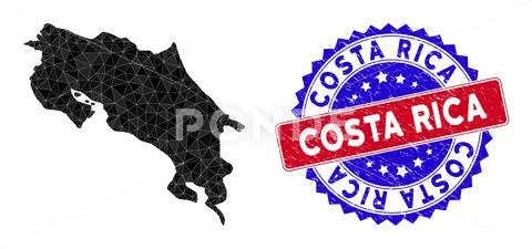 Costa Rica Map Triangle Mesh and Distress Bicolor Stamp Seal ...