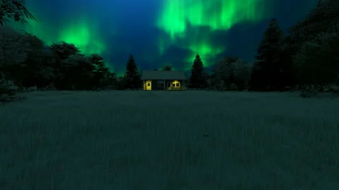 Cottage in the forest with northern ligh... | Stock Video | Pond5