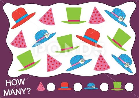 Count how many hat, cap. Game for children. Vector illustration. ~ Clip ...