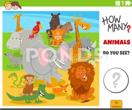 Counting cartoon wild animals educational activity: Royalty Free #239152366