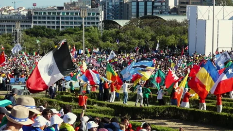 Country Flags Pilgrims Crowd WYD Lisbon ... | Stock Video | Pond5