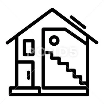 Country house line icon. Gable roof house with big window vector ...
