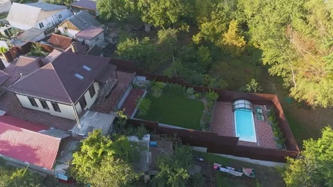 Country house with a swimming pool top v... | Stock Video | Pond5