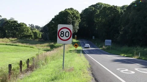 Country Road Scene with 80 mph Speed Lim... | Stock Video | Pond5