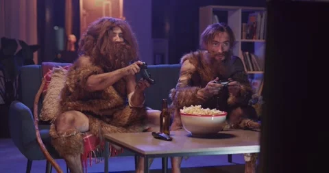 Couple of Competitive Savage Cavemen in ... | Stock Video | Pond5