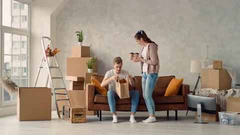 Couple Having Food at Home. Girl Bring F... | Stock Video | Pond5