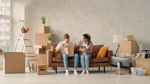 Couple Having Food at Home. Girl Bring F... | Stock Video | Pond5