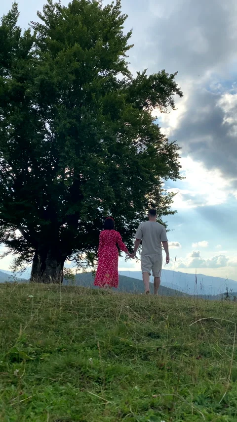 couple hugging kissing under big oak tre... | Stock Video | Pond5