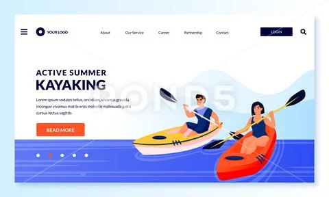 Couple kayaking. Vector flat cartoon people characters illustration. Summer o: Royalty Free ...