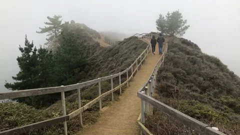 A couple walks the trail to Muir Beach o... | Stock Video | Pond5