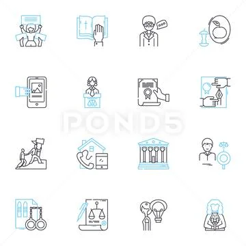 Court authority linear icons set. Jurisdiction, Judge, Judicial, Ruling ...