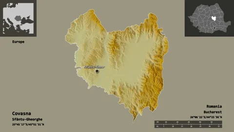 Covasna location. Romania. Relief map | Stock Video | Pond5