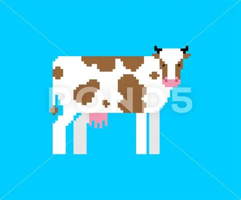 Cow pixel art. 8 bit farm animal cartoon. vector illustration ~ Clip ...