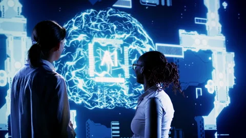 Coworkers using AI computing simulation | Stock Video | Pond5