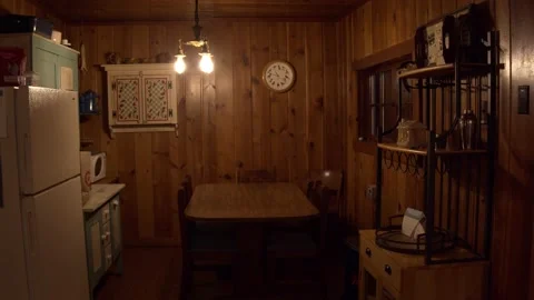 Cozy Old Cabin Kitchen Table At Night | Stock Video | Pond5