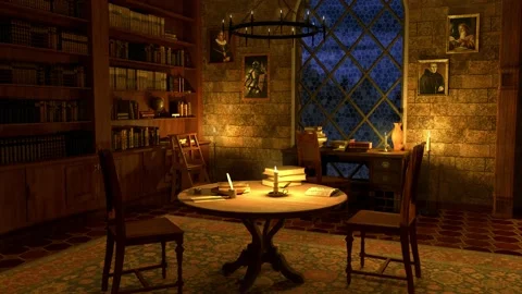 Cozy old library in candle light and rai... | Stock Video | Pond5