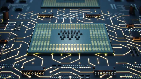 CPU computer circuit 3D Render. Modern c... | Stock Video | Pond5