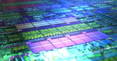 CPU, GPU die chip on silicon wafer camer... | Stock Video | Pond5