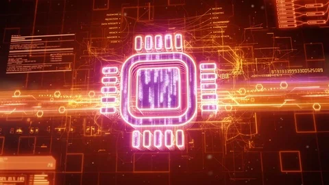 CPU icon on abstract red background | Stock Video | Pond5