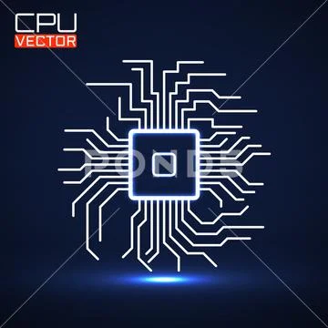 Cpu. Microprocessor. Microchip. Glow logo. Vector illustration ...