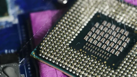 Cpu processor computer under the water. | Stock Video | Pond5