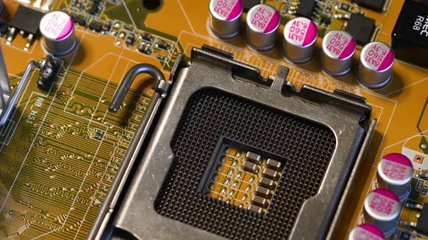 CPU socket of a modern PC motherboard wi... | Stock Video | Pond5