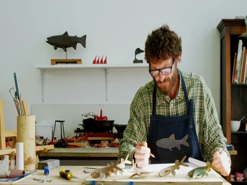 Craftsman drawing a sculpture design 4k | Stock Video | Pond5