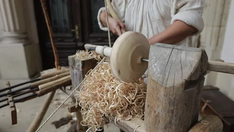 craftsman using an ancient Roman woodtur... | Stock Video | Pond5