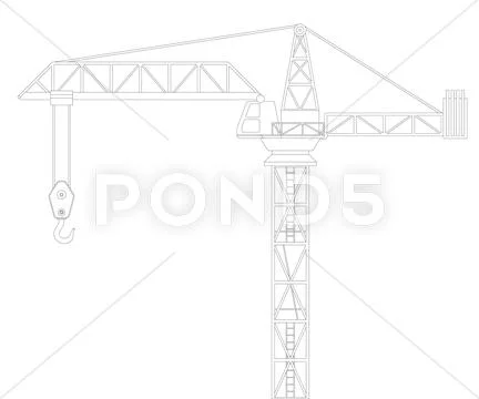 Crane construction side view wire drawing vector illustration ...