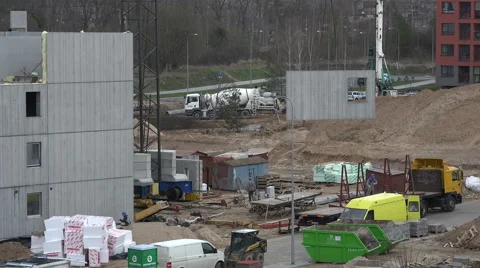 Crane lift concrete block frame. Constru... | Stock Video | Pond5