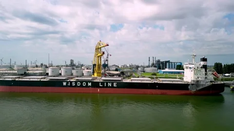 Crane vessel (WISDOM LINE) in the port o... | Stock Video | Pond5