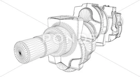 Crankshaft, body structure, wire model on background Illustration #47318384