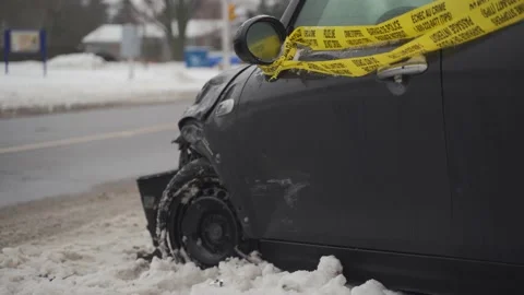 Crashed car side view mini cooper on roa... | Stock Video | Pond5