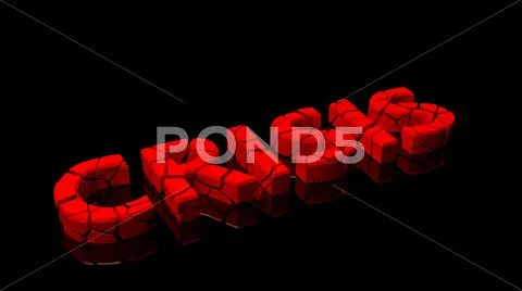 Crashed crisis, word broken into red pieces on black background ...