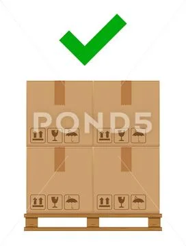 Crate boxes on wooded pallet and check mark green for product ...