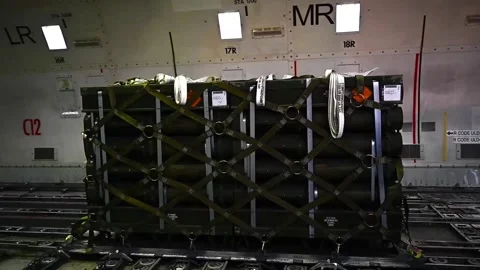 Crates of U.S. military missiles rolling... | Stock Video | Pond5