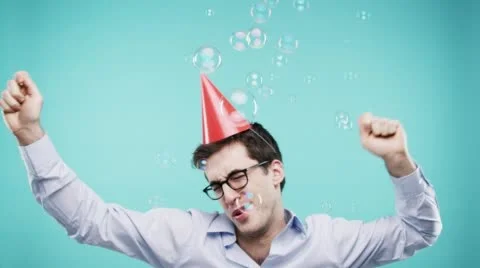 Crazy face man dancing in bubble showers... | Stock Video | Pond5