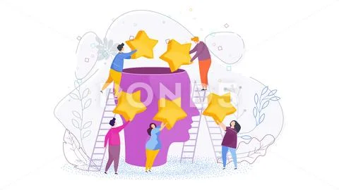 Create Positive Image. Tiny people put stars in a huge head.: Graphic ...