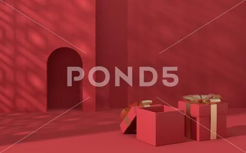 Creative empty background with gift boxes, 3d rendering. Illustration ...