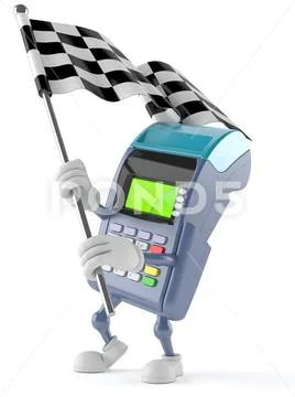 Credit card reader character with race flag Illustration #130197644