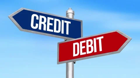 Credit vs Debit written on the blue and ... | Stock Video | Pond5