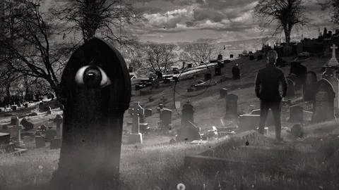 Creepy Eye Tomb Graveyard Man Vintage St... | Stock Video | Pond5