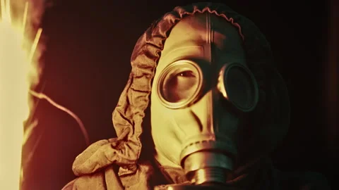 Creepy gas mask with mysterious eyes. Cl... | Stock Video | Pond5