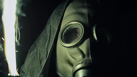 Creepy gas mask with mysterious eyes. Cl... | Stock Video | Pond5