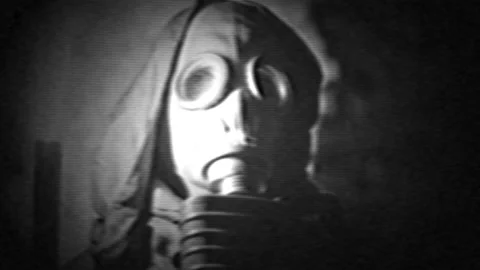Creepy gas mask with mysterious eyes. Cl... | Stock Video | Pond5